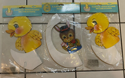 Russ Easter Honeycomb Decorations Bunny in Hat & 2 Chicks Set of 3 ...