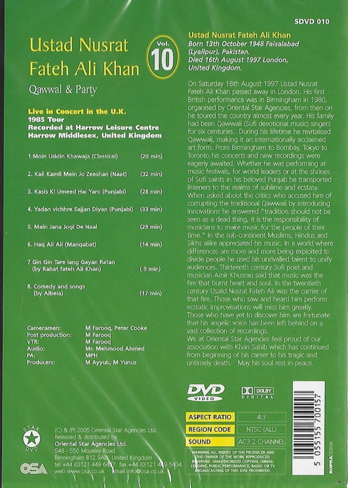 USTAD NUSRAT FATEH ALI KHAN –Qawwal & Party Vol 10 Live At Harrow ...