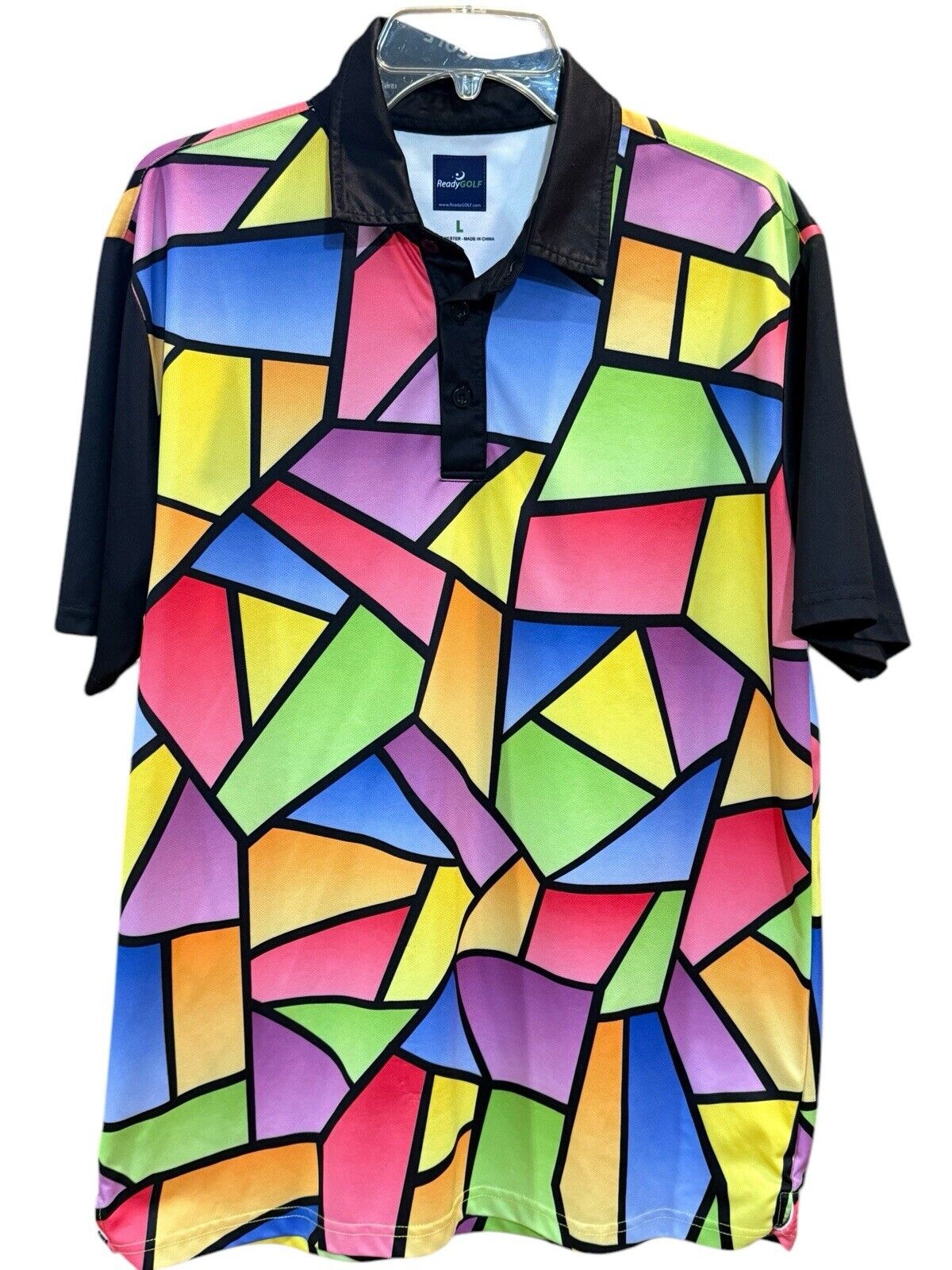 ReadyGOLF Stained Glass Golf Polo Men’s Large Color B… - Gem