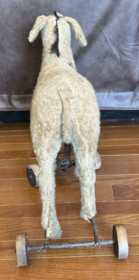 Antique Steiff Era Straw Mohair Donkey Pull Toy on Wheels Germany 1920s ...