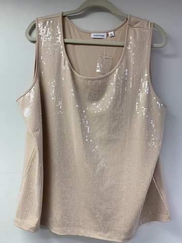 Joan Rivers Beige Sequin Tank Top Pull Over Sleeveless Party Top Size ...