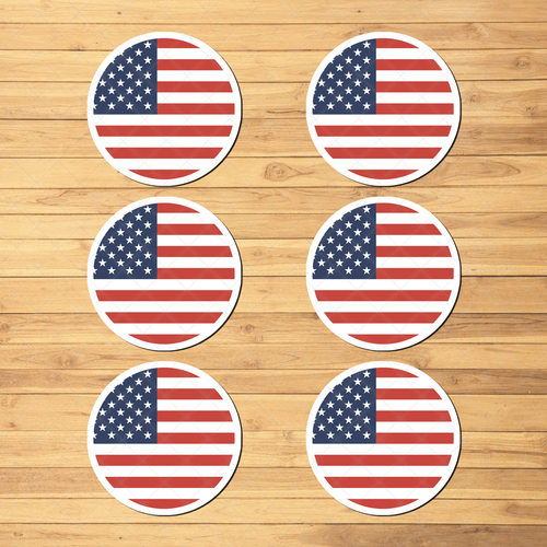 6-Pack American Flag Stickers - USA Round Vinyl Decals for Laptop ...