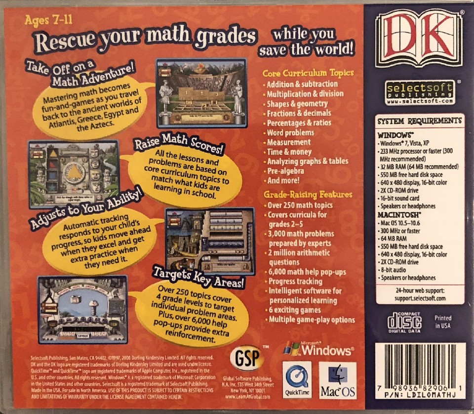 DK I Love Math Pc New Win7 XP Multiply Divide Add Subtract Fractions ...