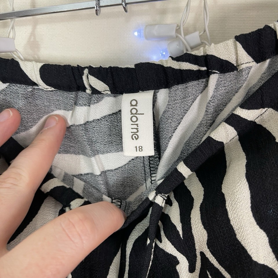 Adorne Black White Zebra Print Wide Leg Casual Pants Plus Summer size ...