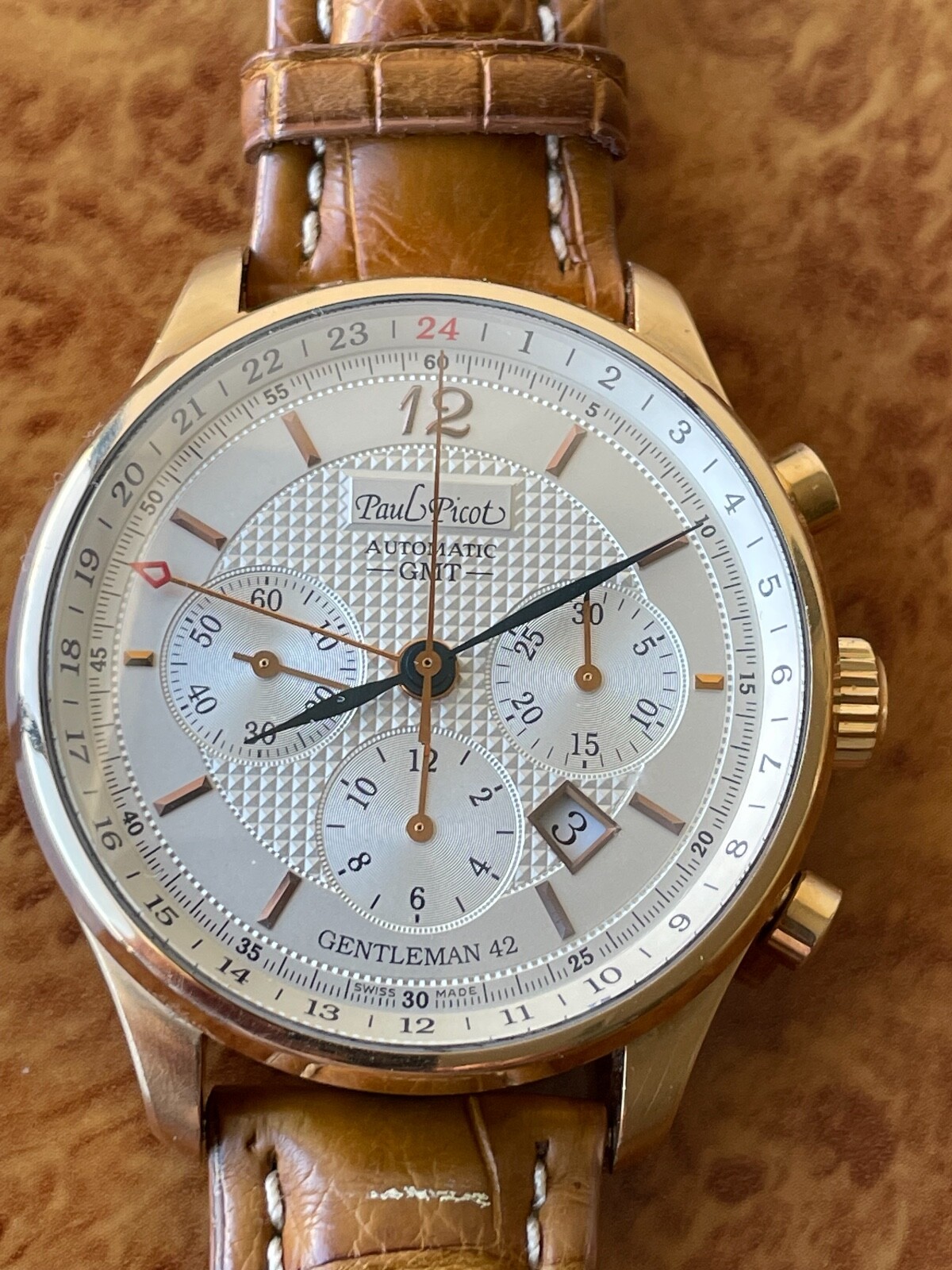 Paul Picot Gentleman 42 Auto Chrono Men's Watch in 18K 750 Rose Solid ...