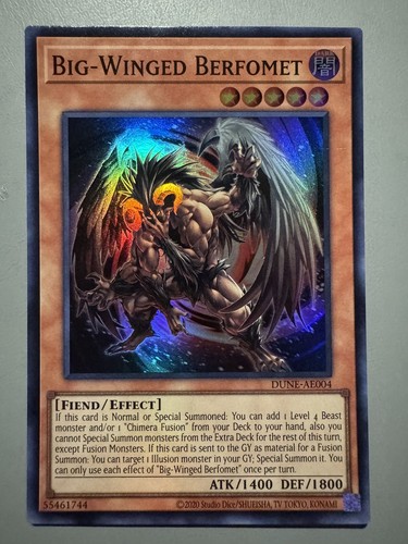 YUGIOH BIG-WINGED BERFOMET ASIA ENGLISH EDITION DUNE-AE004 SUPER RARE ...