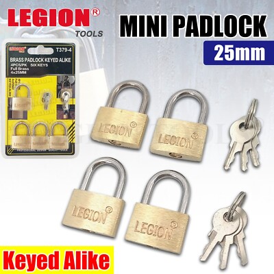 4PCS 25mm Brass Plated Mini Padlock Keyed Alike Steel Shackle Locker ...