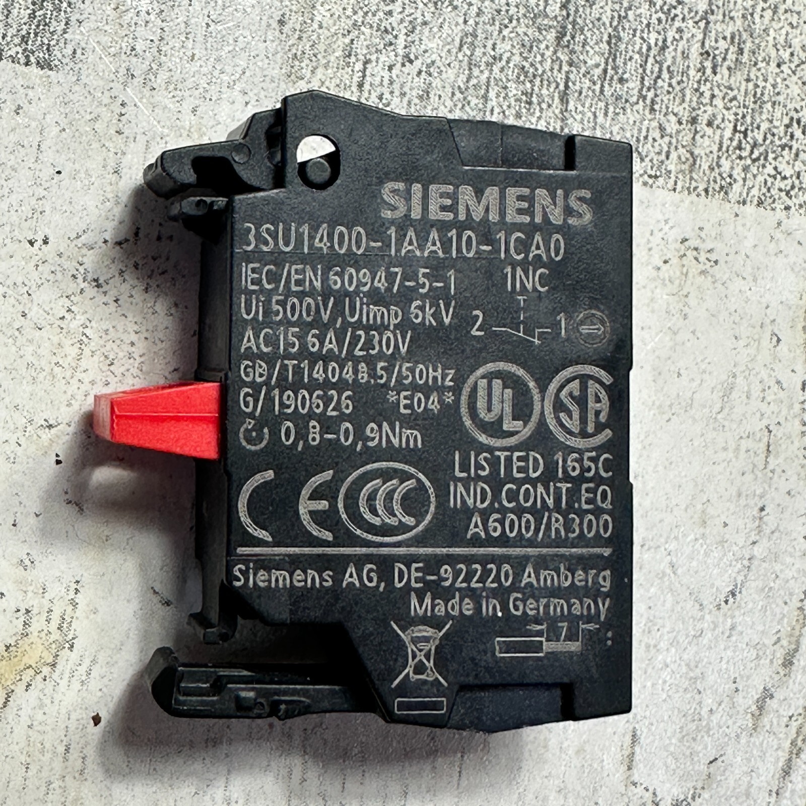 Siemens Contact Module w 1 Element 1NC for 3SU Pilot Devices 3SU1400 ...