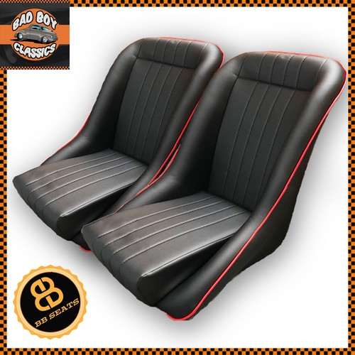 Pair Classic BB1 RED Piping Clubman Bucket Seats CLASSIC CAR / HOT ROD ...