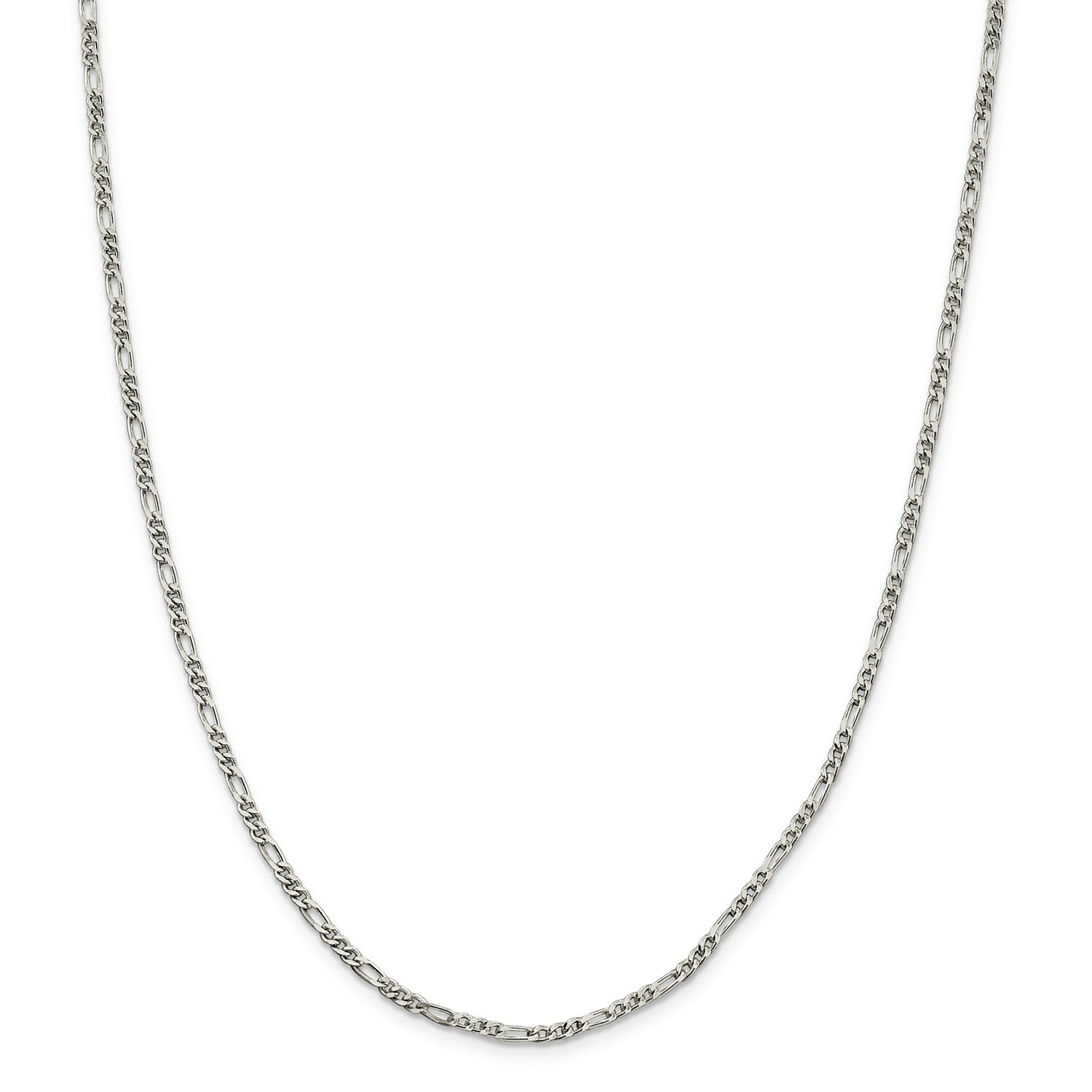 Sterling Silver 2.5mm Plain Figaro Link Chain w/ Lobster Clasp 16" - 30 ...