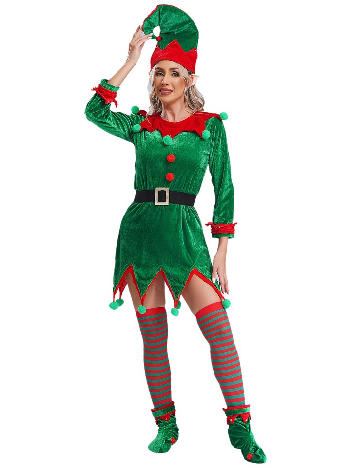 Women Christmas Elf Costume Santa's Claus Xmas Festive Cosplay Outfit ...