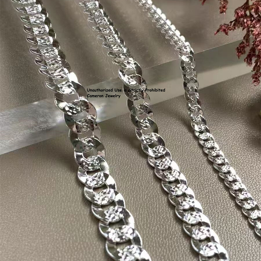 Pure S999 Fine Silver 999 Chain Men Women 4-8mm Shiny Curb Link ...