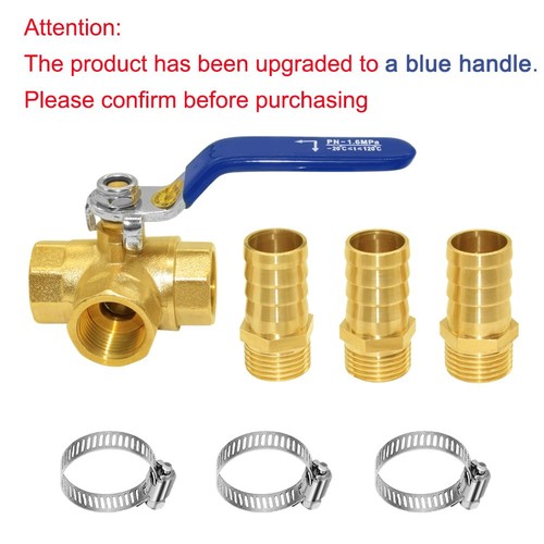 3 Way L-port Shut Off 1/2"G Thread Ball Valve with 3/4" Hose Barb T ...