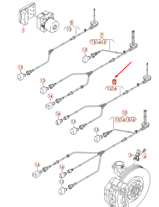 VW CC FRONT LEFT ABS WHEEL SPEED SENSOR WIRING SET 3C0927903L NO DUTY ...