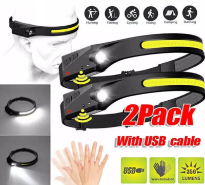 2PCS LED Headlamp USB Rechargeable Headlight Torch Work Light Bar Head ...