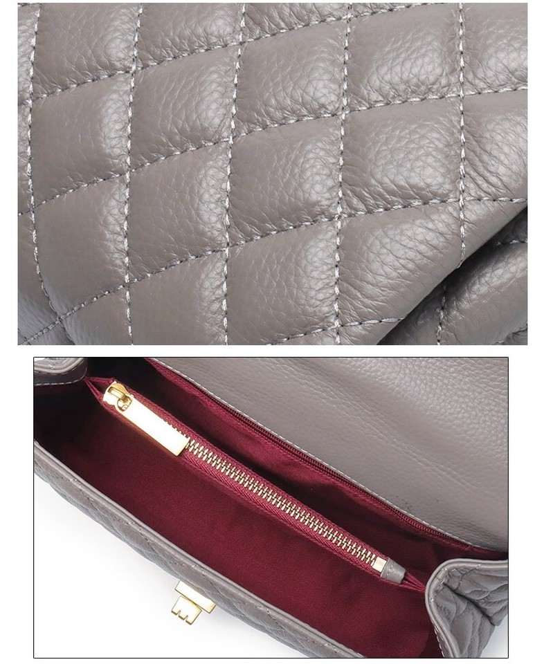 20/26/28 Quilted Real Leather Flap Purse Tote Shoulder Bag Handbag w ...