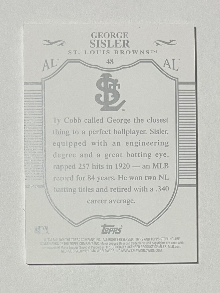 George Sisler 2009 Topps Sterling BLACK FRAMED Card #48 - 198/250 | eBay