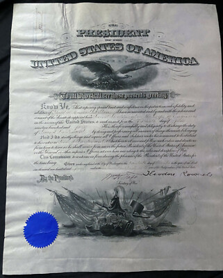 THEODORE ROOSEVELT WILLIAM H TAFT Signed 1904 Military Commission ...