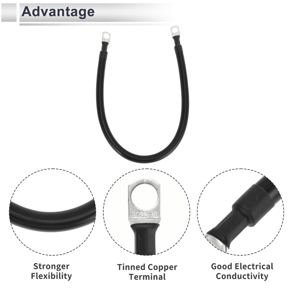 1 Pc 3 AWG Gauge 1.5FT Tinned Copper Battery Inverter Cable 3/8" Lug ...