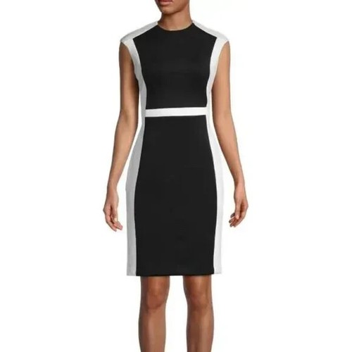 New! Calvin Klein Elegant Color Block Black White Women's Sheath Dress ...