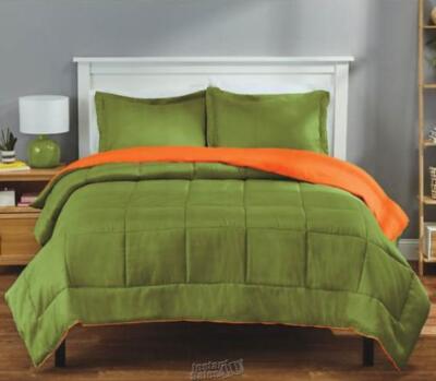 Stoneberry Reversible Comforter Set Orange Hunter Green Full Queen | eBay