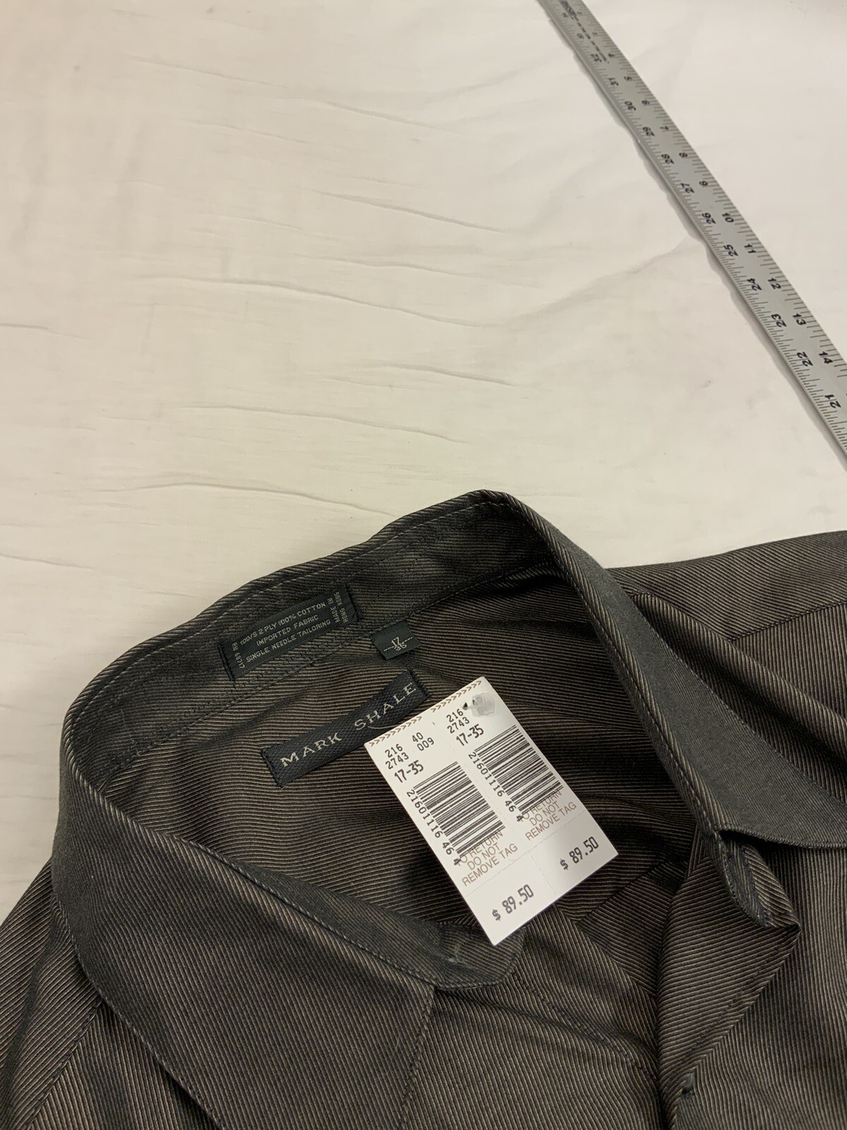 Mark Shale Dress Shirt 17 35 Gold Stripe 100% Cotton Hong Kong NWT $90 ...