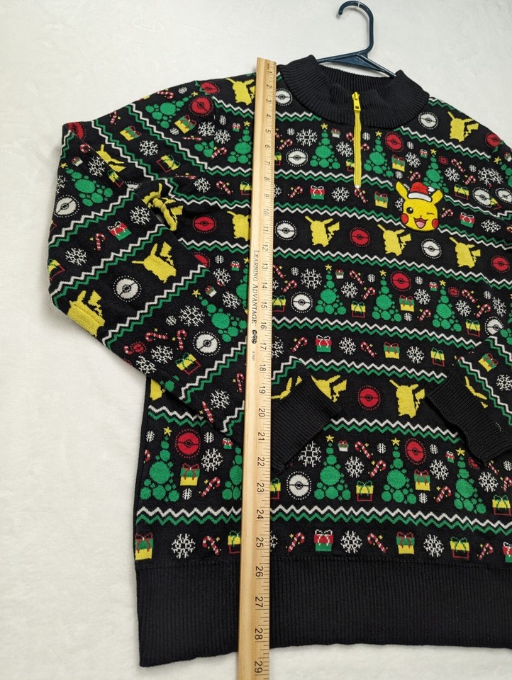 Pokemon Pikachu Sweater Size Large All Over Print 2019 1/4 Zip Pullover ...