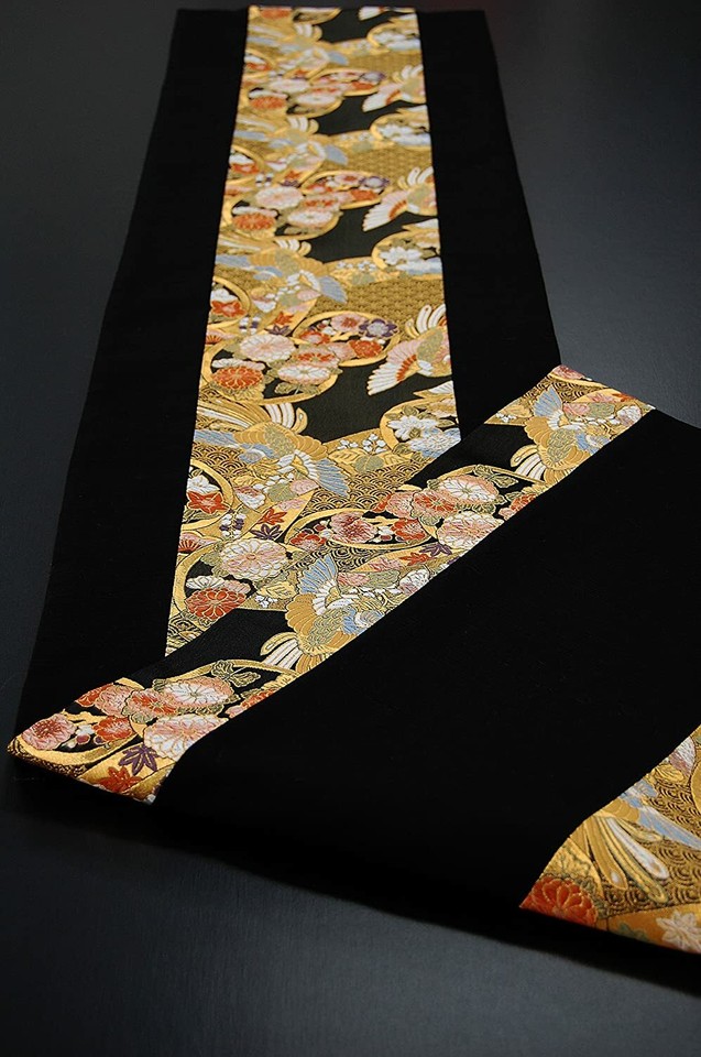 Kimono Table runner Japanese Gold brocade fabric Obi Reversible Asuka ...