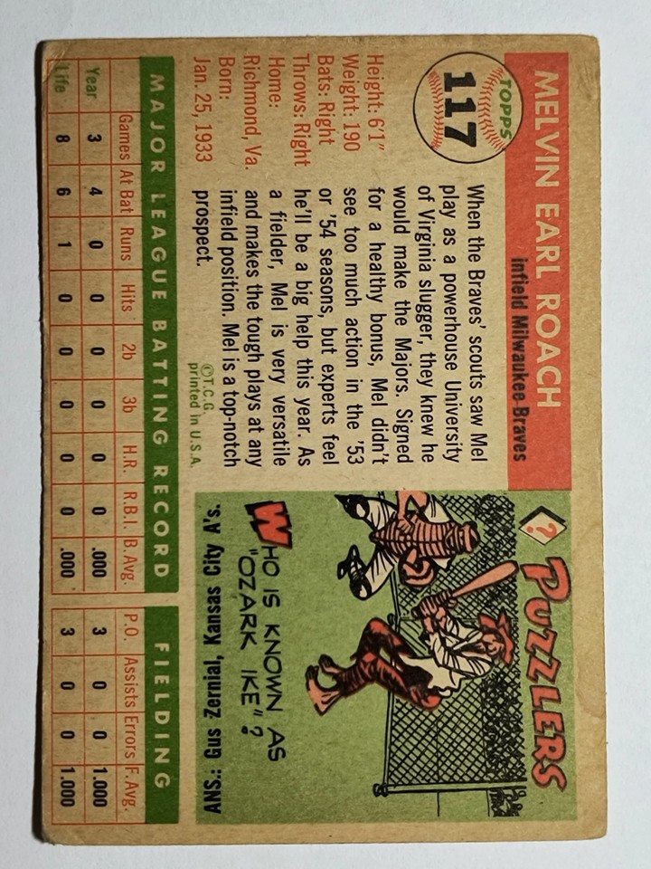 1955 Topps #117 Mel Roach (VG) | eBay