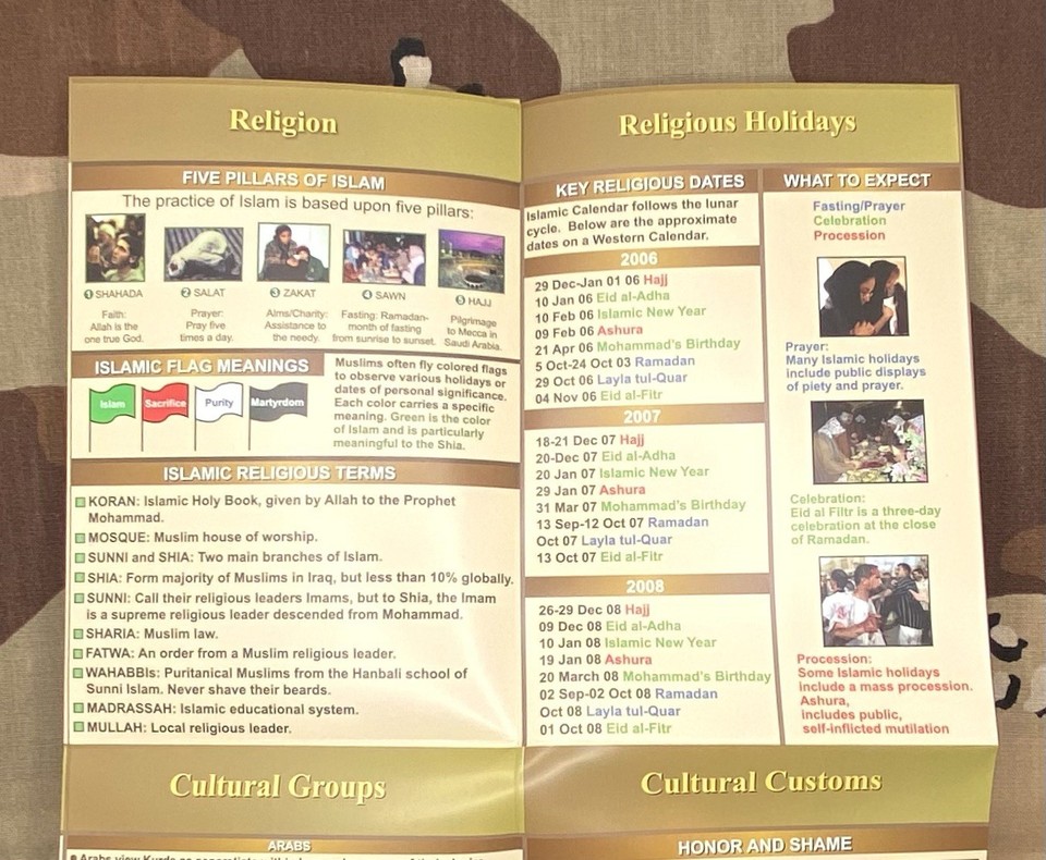 Original Iraqi Smart Card For Cultural Awareness, Iraq War, May 2006 ...