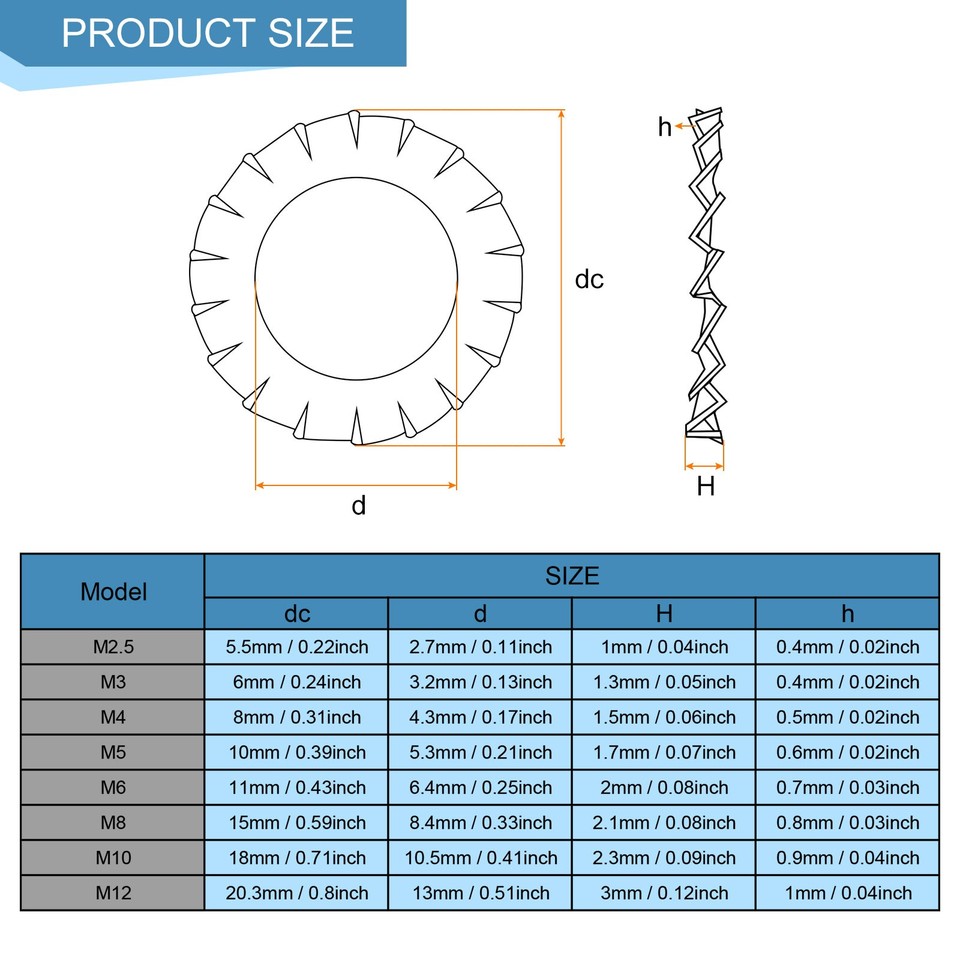 300Pcs External Tooth Washers, 304 Stainless Steel Fastener, Silver | eBay