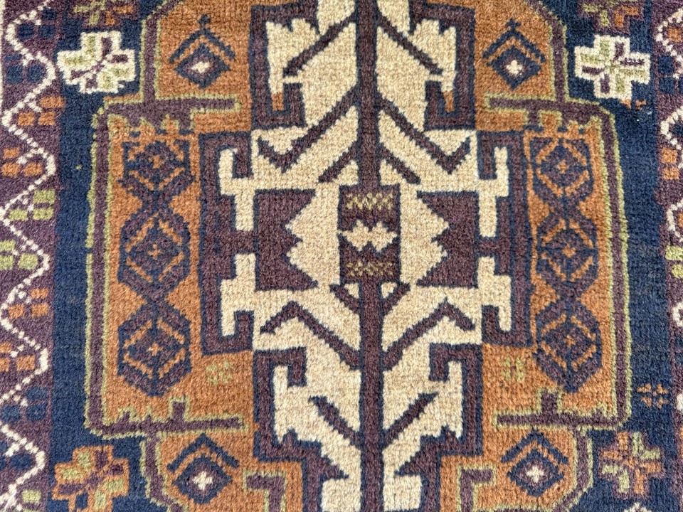 Vintage Afghan Tribal Hand Knotted Wool Runner Rug, Blue Geometric ...