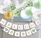 Baby Shower Decorations,Welcome Banners Paper Sage Green Gold White | eBay