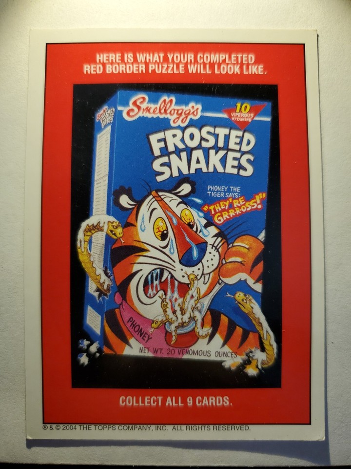 2004 Topps Wacky Packages Clodlike #52 Red Border Frosted Snakes DNA ...