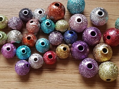 100 Mixed Acrylic METALLIC Sparkly Glitter BEADS 4mm up to 10mm ...