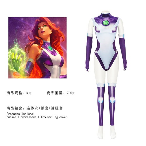 Cosplay Teen Titans Starfire Jumpsuit Gloves Halloween Superhero Adult ...