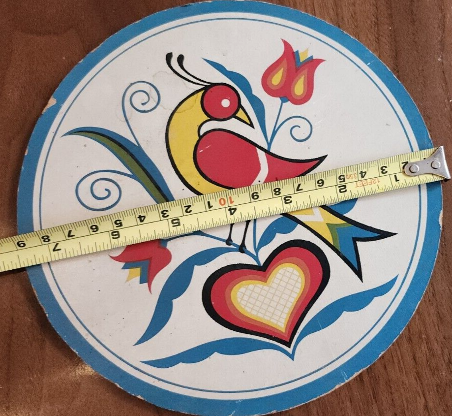 7.5" Vintage Bird Partridge Tulip & Heart PA Dutch Round Folk Art Hex ...