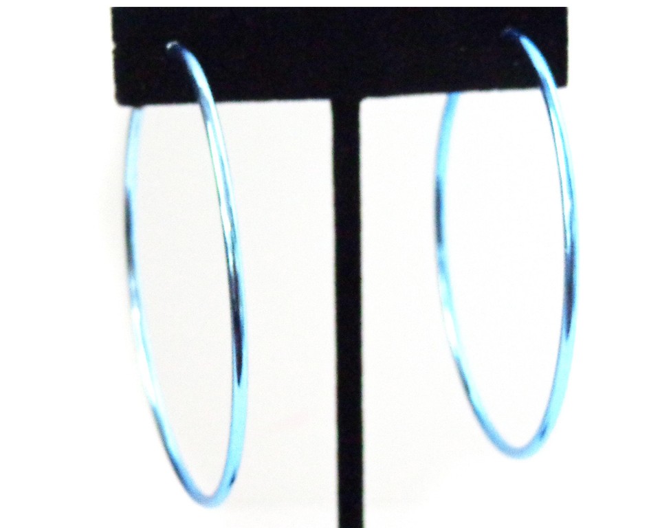 CLIP-ON EARRINGS BLUE EARRINGS SIMPLE THIN HOOP EARRINGS 2 INCH SPRING ...