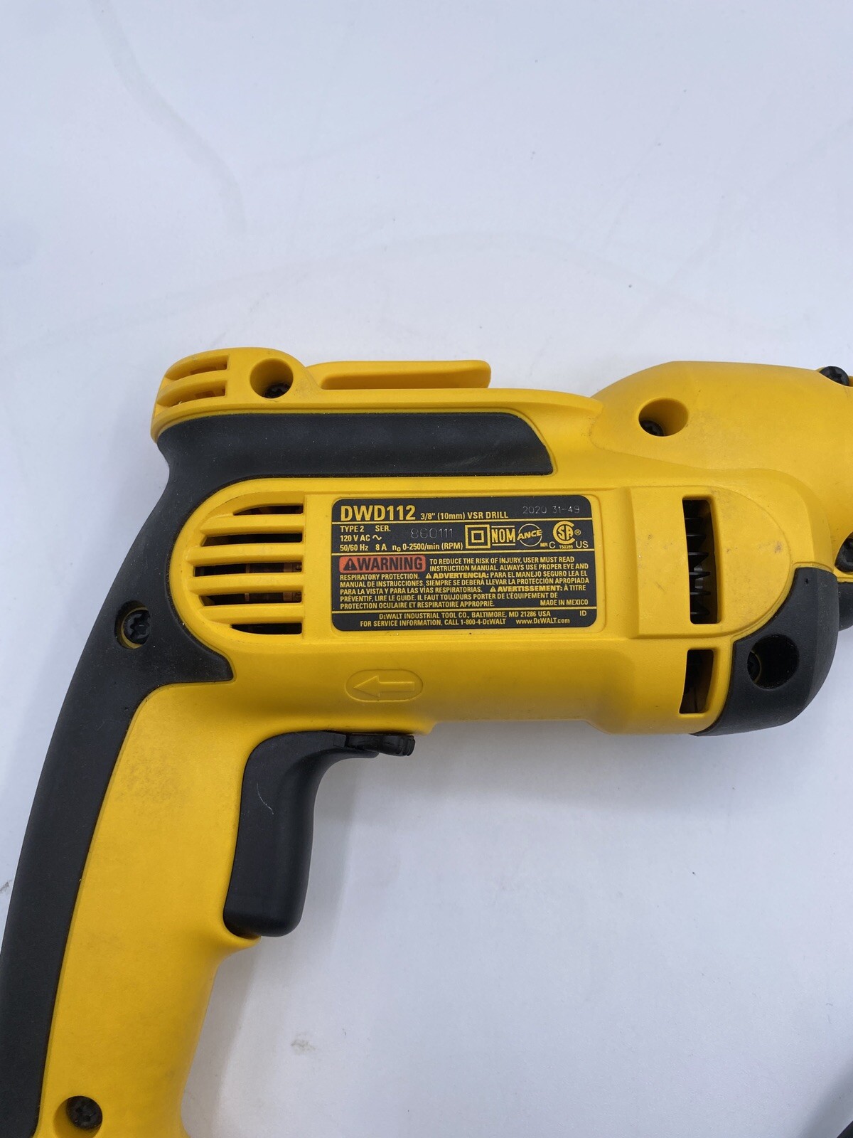 DEWALT DWD112 Heavy-Duty 3/8" VSR Pistol Grip Drill w/ Keyless Chuck ...