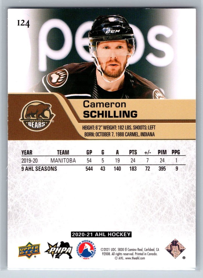 2020-21 Upper Deck AHL Cameron Schilling Hershey Bears #124 | eBay