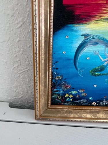 Elizabeth Shick Small Artwork on Canvas, Mermaid and Dolphin, Framed | eBay