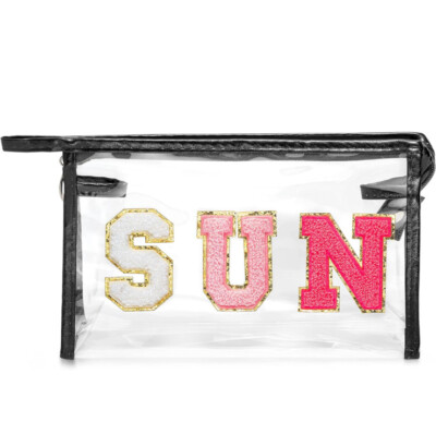 Preppy Patch SUN Varsity Letter Cosmetic Toiletry Bag Transparent PVC ...