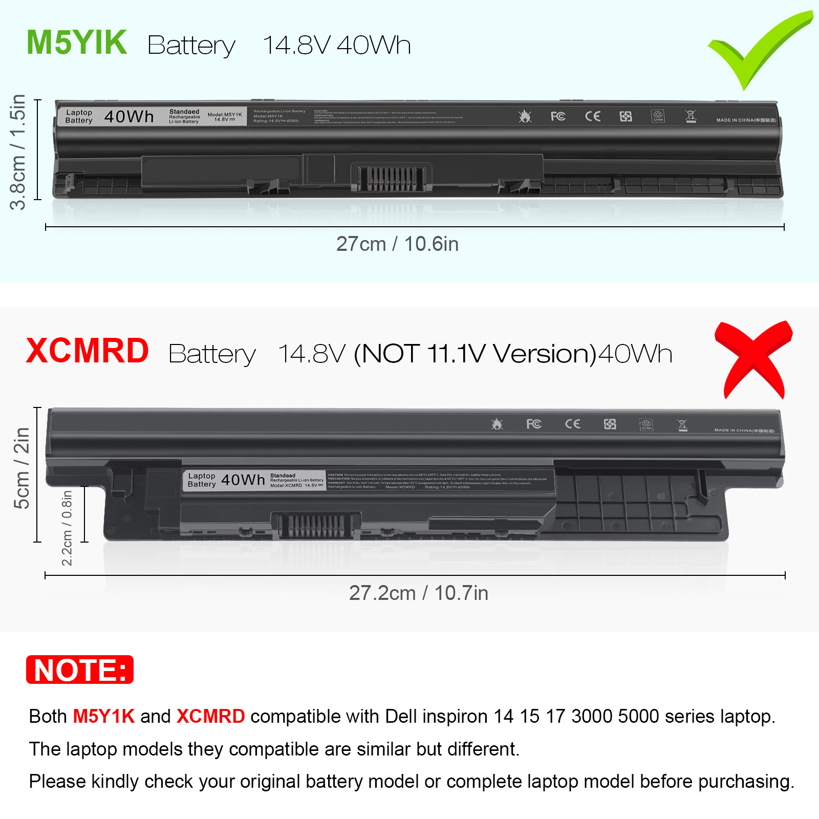 Battery For Dell Inspiron 17 5000 Series 5755 5756 5758 5759 P28E P63F ...