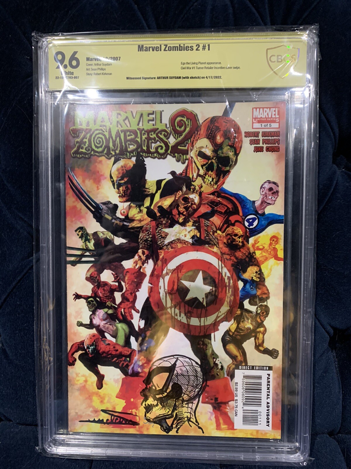 Marvel Zombies 2 #1 CBCS 9.6 Arthur Suydam Sketch Remark Spider-Man SS ...