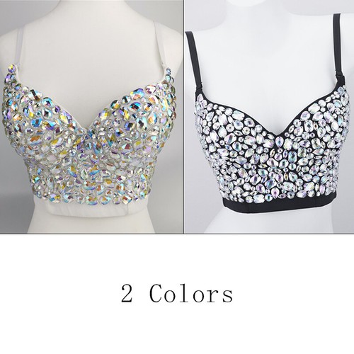 Women Sexy Shiny Diamond Rhinestones Bra Corset Bustier Crop Tank Top ...