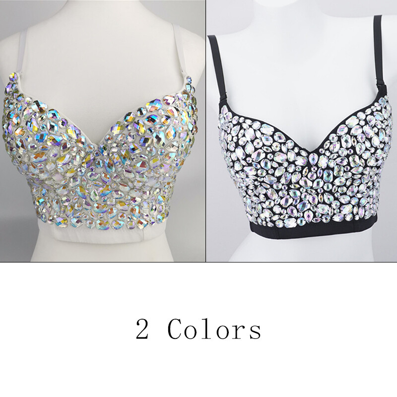 Women Sexy Shiny Diamond Rhinestones Bra Corset Bustier Crop Tank Top ...