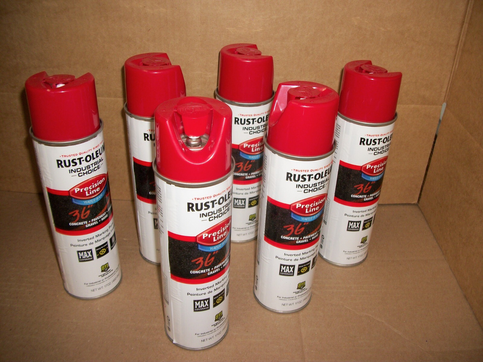 NEW LOT OF 6 CANS RUST OLEUM 17 OZ CANS RED INVERTED MARKING SURVEY ...