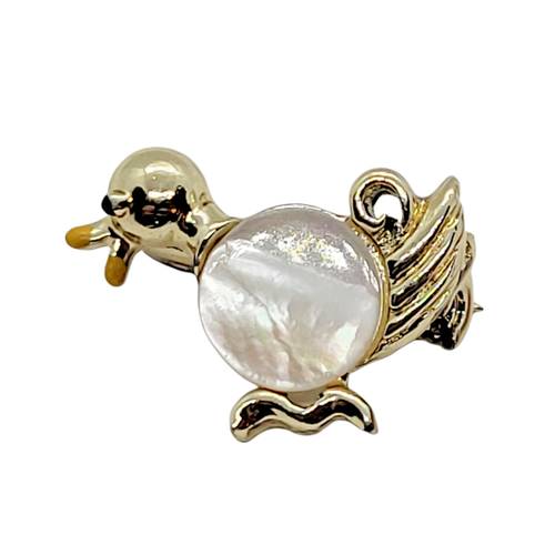 Duck Mother of Pearl Brooch Pin - Yellow Enamel Beak | eBay