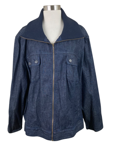Talbots 24W Dark Wash Jean Jacket Denim Zip Front Collared Classic ...