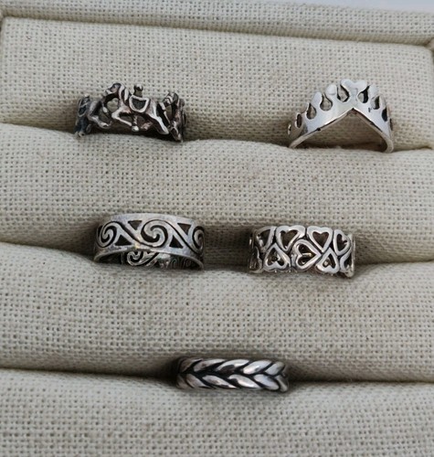 Lot of 5 Sterling Silver Bands Rings Unusual Carved or Cut Out Designs ...